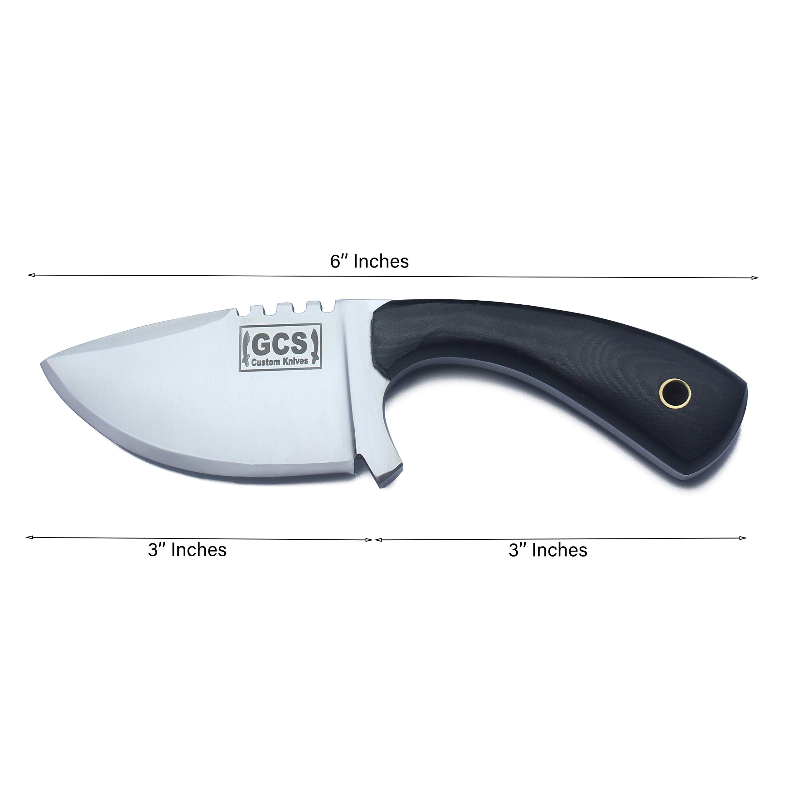 GCS Handmade Skinning and Tactical Knife with Full Tang Black Micarta Handle, Leather Sheath, Right Hand Cross Draw & Right Hand Vertical Carry- GCS 270