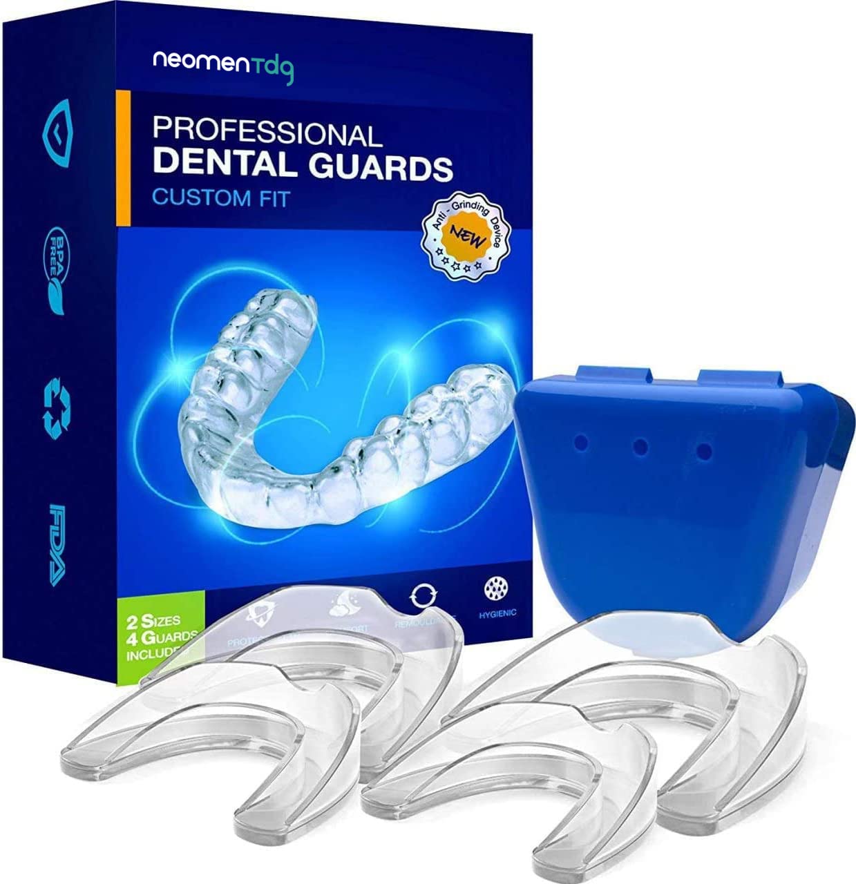 NEOMENTDG Custom-Fit Mouth Guard for Grinding Teeth, Comfortable and Effective Mouth Guard for Clenching Teeth at Night, Mouth Guard for Bruxism and Teeth Clenching pacl of 6, 16 Ounce, White
