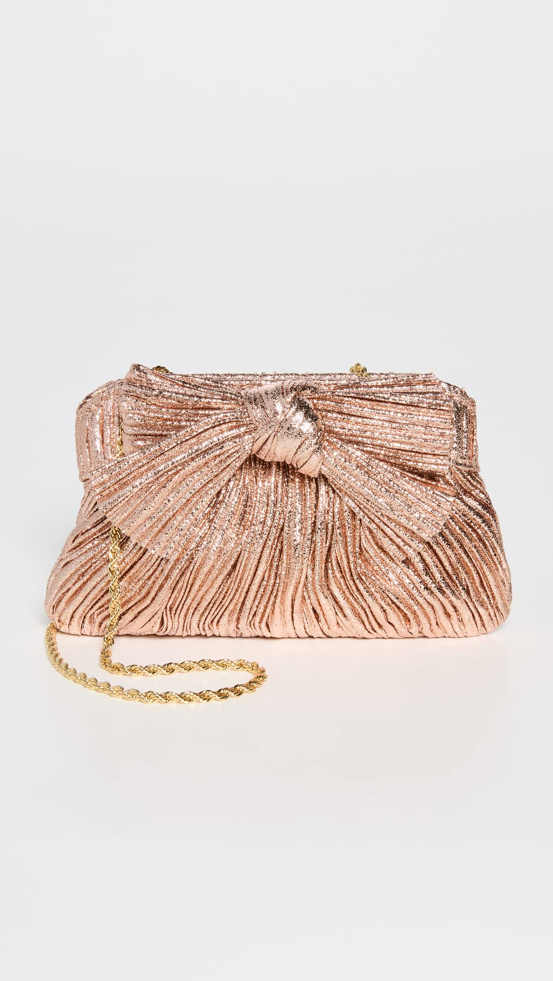 Loeffler Randall Women's Rochelle Mini Pleated Frame Clutch with Bow, Dune, Metallic, Pink, One Size