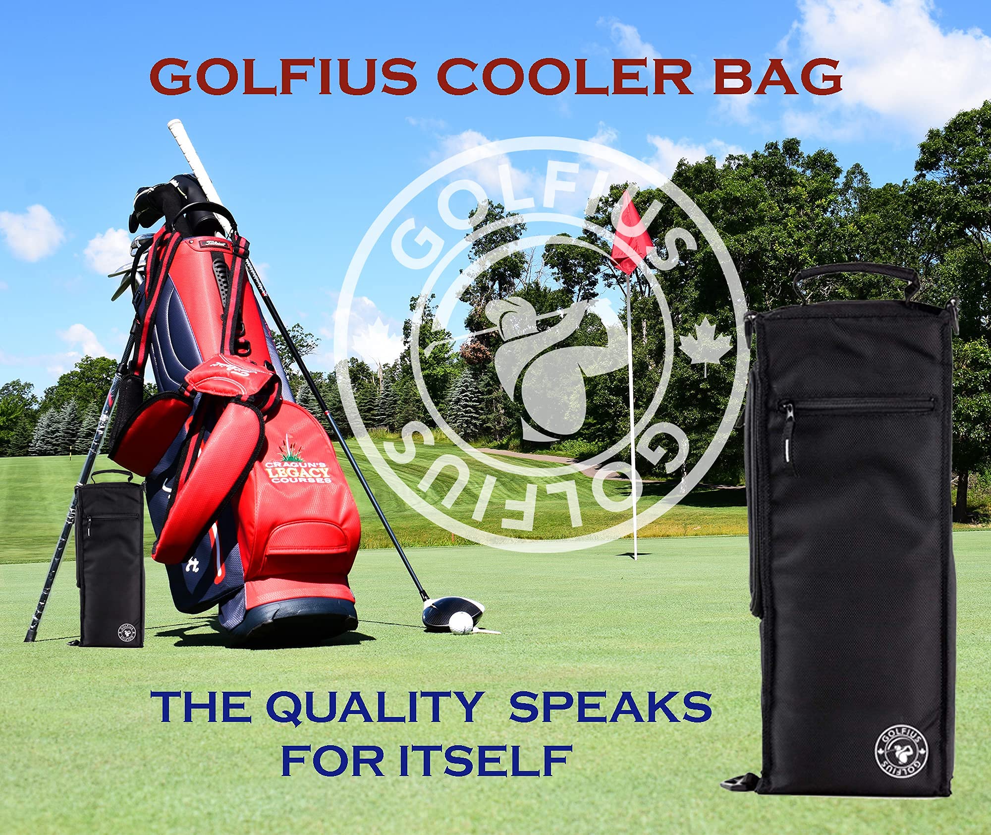 Golfius - Premium Modern Slim Golf Cooler Bag -Soft Insulated Beer Cooler Holds 6 Pack of Cans or 2 Wine Bottles. Golf Necessities, Great for Golfing, Beach Parties, Picnic, Camping, Hiking .(Black)