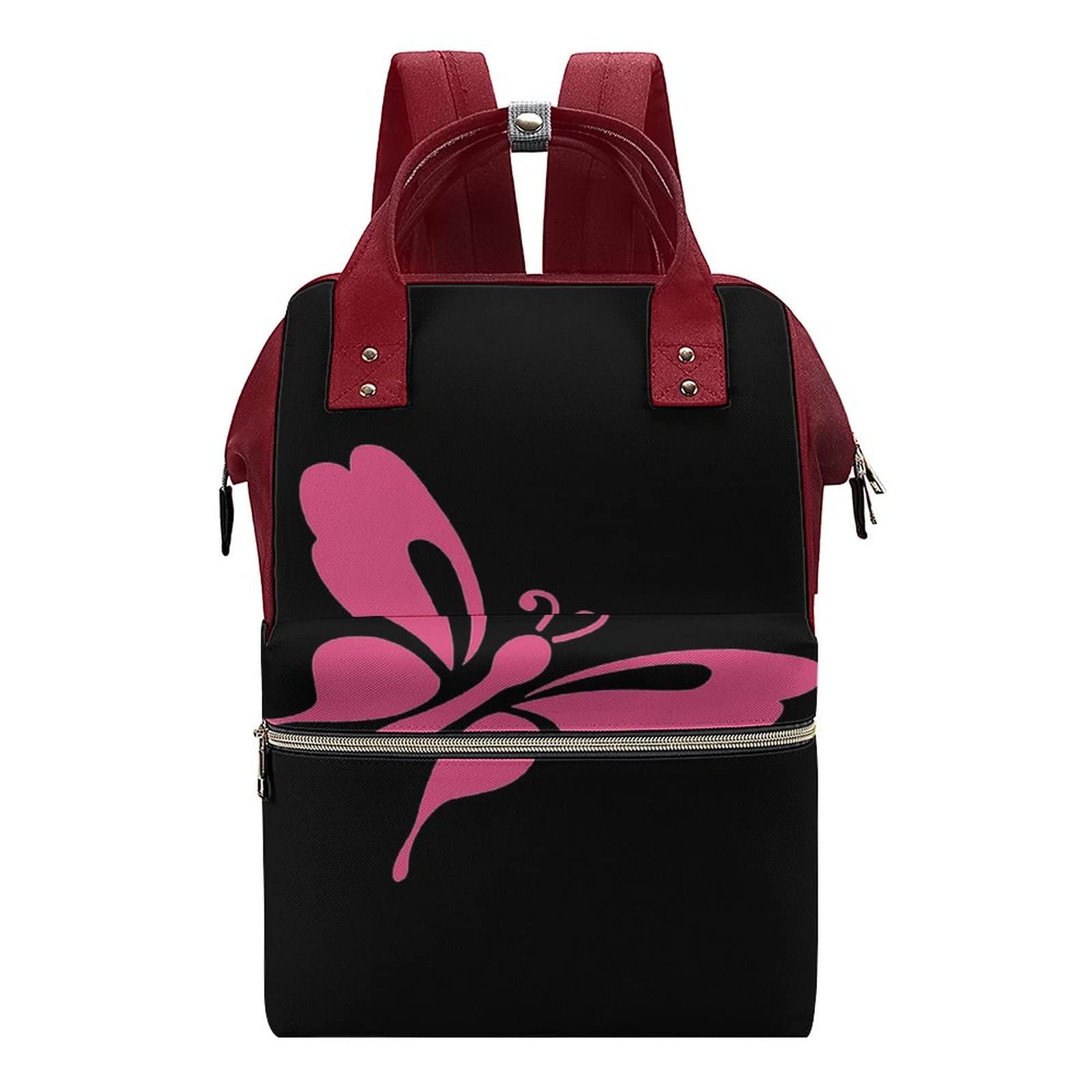 Pink Butterfly Diaper Bag Backpack Large Capacity Mommy Bags Multifunction Nappy Bag Travel Back Pack Red-Style