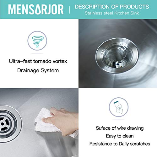 MENSARJOR Undermount Sink, 27" x 18" Single Bowl Kitchen Sink Undermount Stainless Steel Kitchen Sink, Bar or Prep Kitchen sink