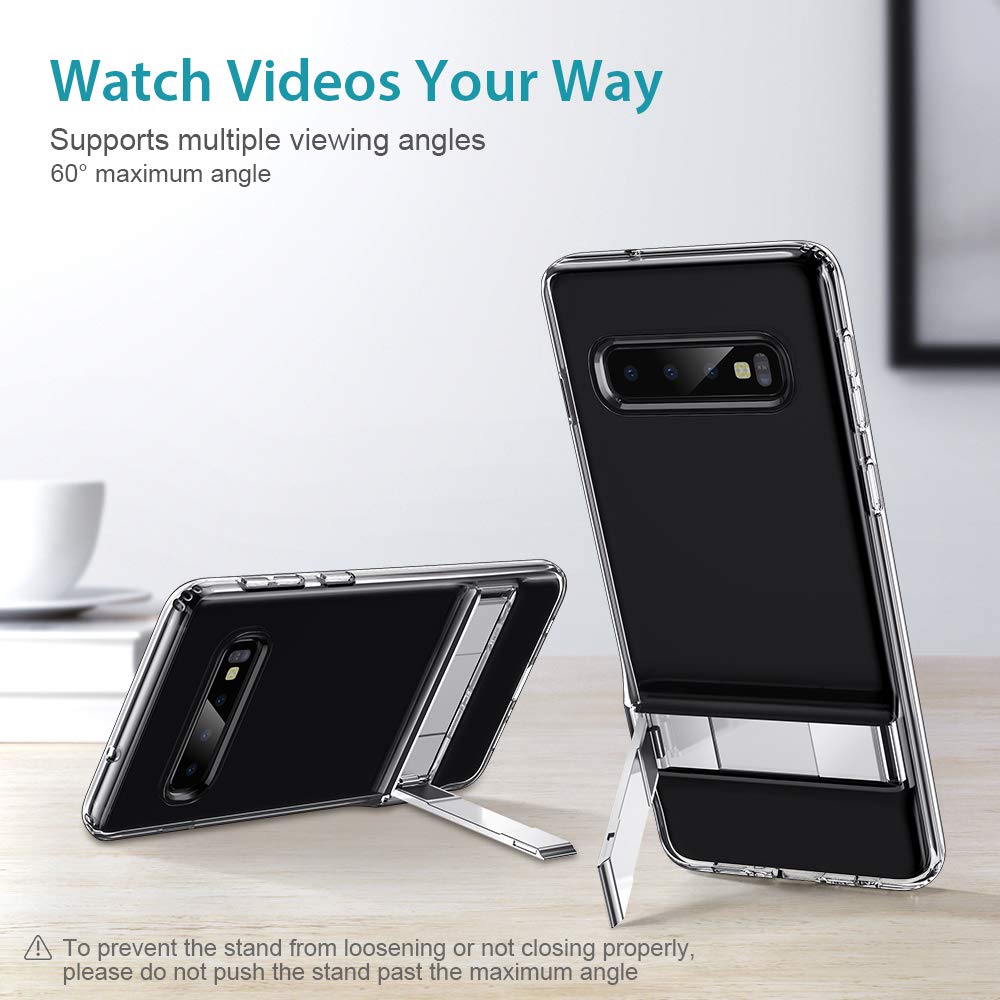 ESR Metal Kickstand Case for The Samsung Galaxy S10 Plus, [Vertical and Horizontal Stand] [Reinforced Drop Protection] Hard PC Back with Flexible TPU Bumper for The Samsung Galaxy S10 Plus, Clear