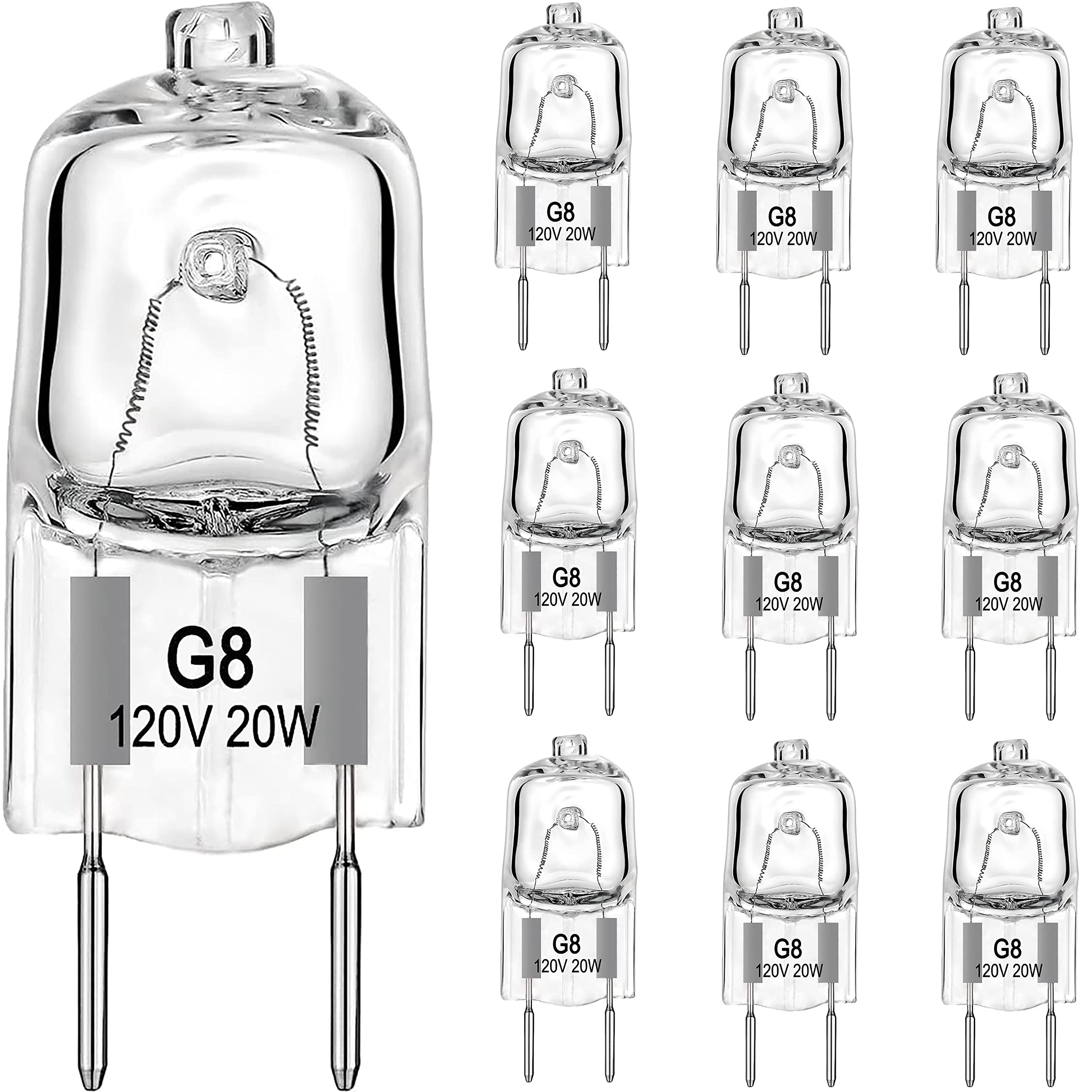 G8 Halogen Light Bulbs 2 pin - G8 Base 20 Watt Light Bulb 120V Dimmable Warm White 2700K - T4 JCD Type Under Cabinet Lighting Bi-Pin Puck Light Bulbs, 10 pack
