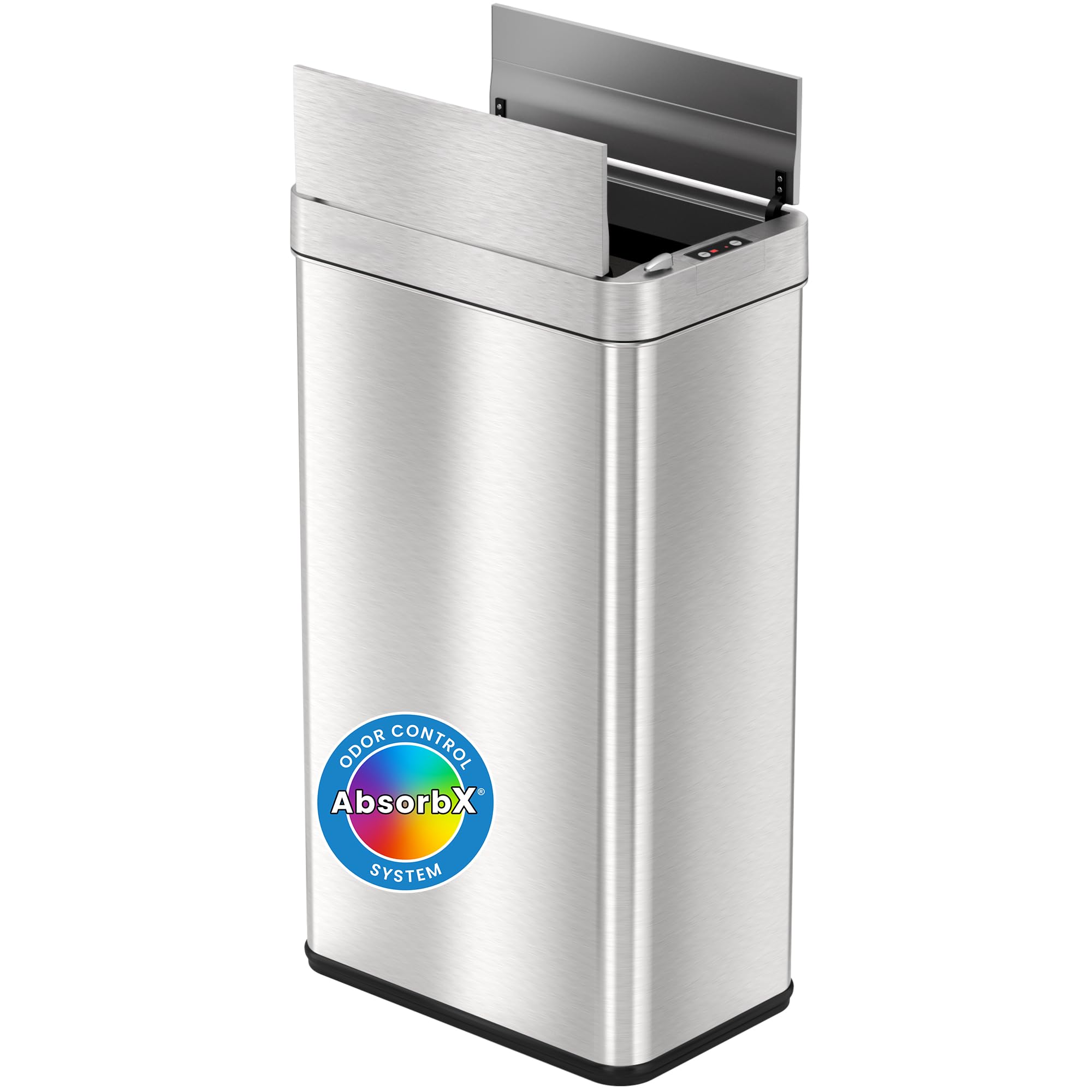 iTouchless 18 Gallon Wings Open Lid Sensor Trash Can with AbsorbX Odor Filter & PetGuard, 68 Liter Automatic Stainless Steel Kitchen Garbage Bin for Under the Counter & Tight Space , Silver