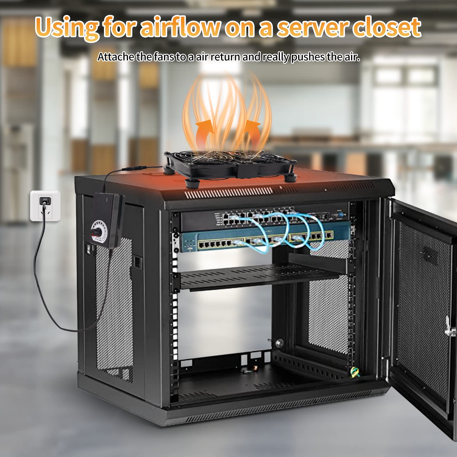 Neukniy Big Airflow 2X 80mm Fan 110V 240V AC Powerful Computer Fan with AC Plug, Variable Speed Fan for Mining Machine Cabinet Chassis Server Workstation Cooling