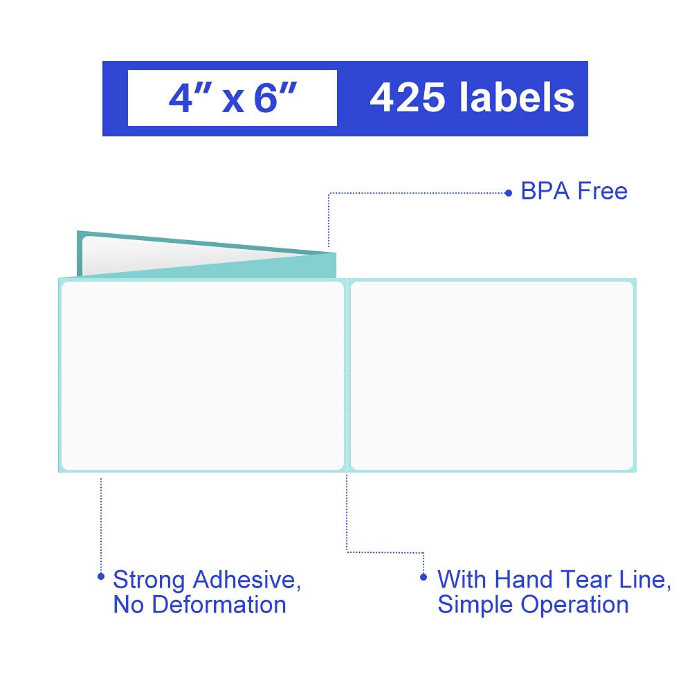 ESSENTIAL 8000 Fanfold 4" X 6" Direct Thermal Labels, Self-Adhesive Shipping Labels - Compatible Rollo & Zebra Printer (4 Stack -8000 Labels)