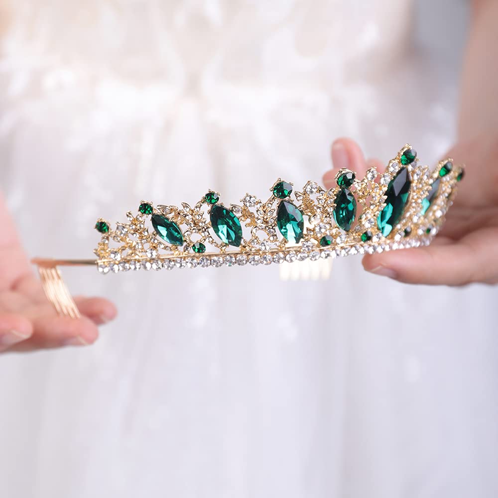 JWICOS Crystal Tiara with Comb for Women Queen Crown Wedding Bridal Party (Green)