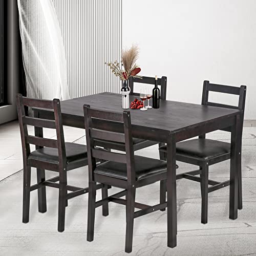 Vnewone Dining Table Set for 4,Kitchen Table and Chairs for Dining Room,Modern Wood Kitchen Set for Small Space,Dark Brown