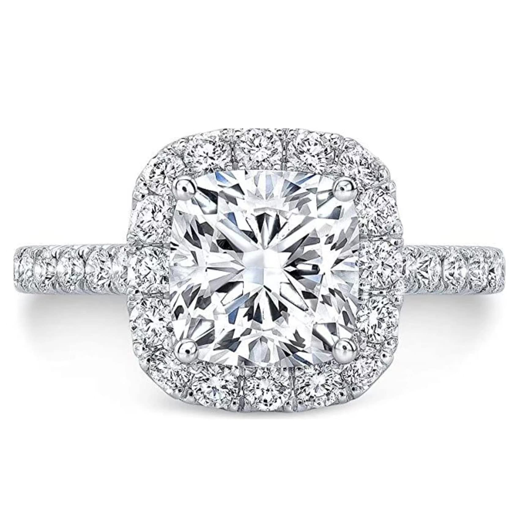 HYYPME 1CT Moissanite Rings, Round Cut Square Halo Engagement Rings w/Light Box, VVSI Excellent D color, Platinum Plated Wedding Bands, Size 5âŠ