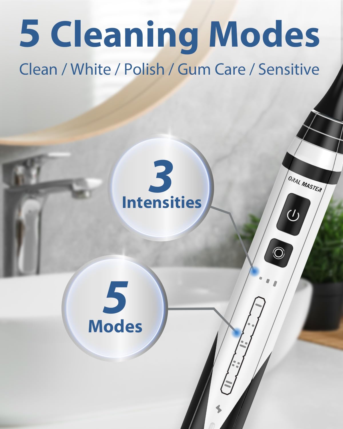 ORAL MASTER Kids Electric Toothbrush with Sonic Motor, 5 Cleaning Modes, Smart Timer, Rechargeable Wireless Charging, Soft Bristle Replacement Brush Heads for Ages 3 and Up