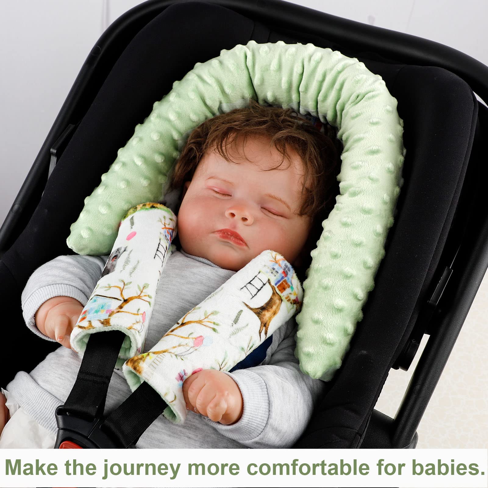 Hooyax Baby Car Seat Head Support Stroller Insert for Boys Girls, Soft Minky Headrest Cushion with Strap Covers Set, Fit for Carseats, Bouncers, Swing