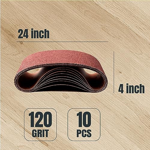 POWERTEC 110010 4 x 24 Inch Sanding Belts 120 Grit Aluminum Oxide Belt Sander Sanding Belt Sandpaper For Oscillating Belt and Spindle Sander β Pack of 10