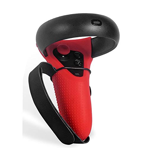 Hooshion 3 Set Handle Non-Slip Silicone Protective Case Joystick Cap Anti-Drop Leather Hand Strap for Oculus Quest/Rift S VR Headset (Red)