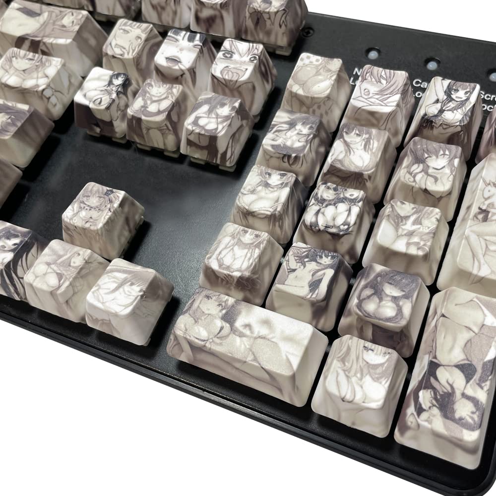 JYWF108 PBT Dye Sublimation Keycap Anime keycaps for Mechanical Gaming Keyboards (Cherry Switches) (Black and White)