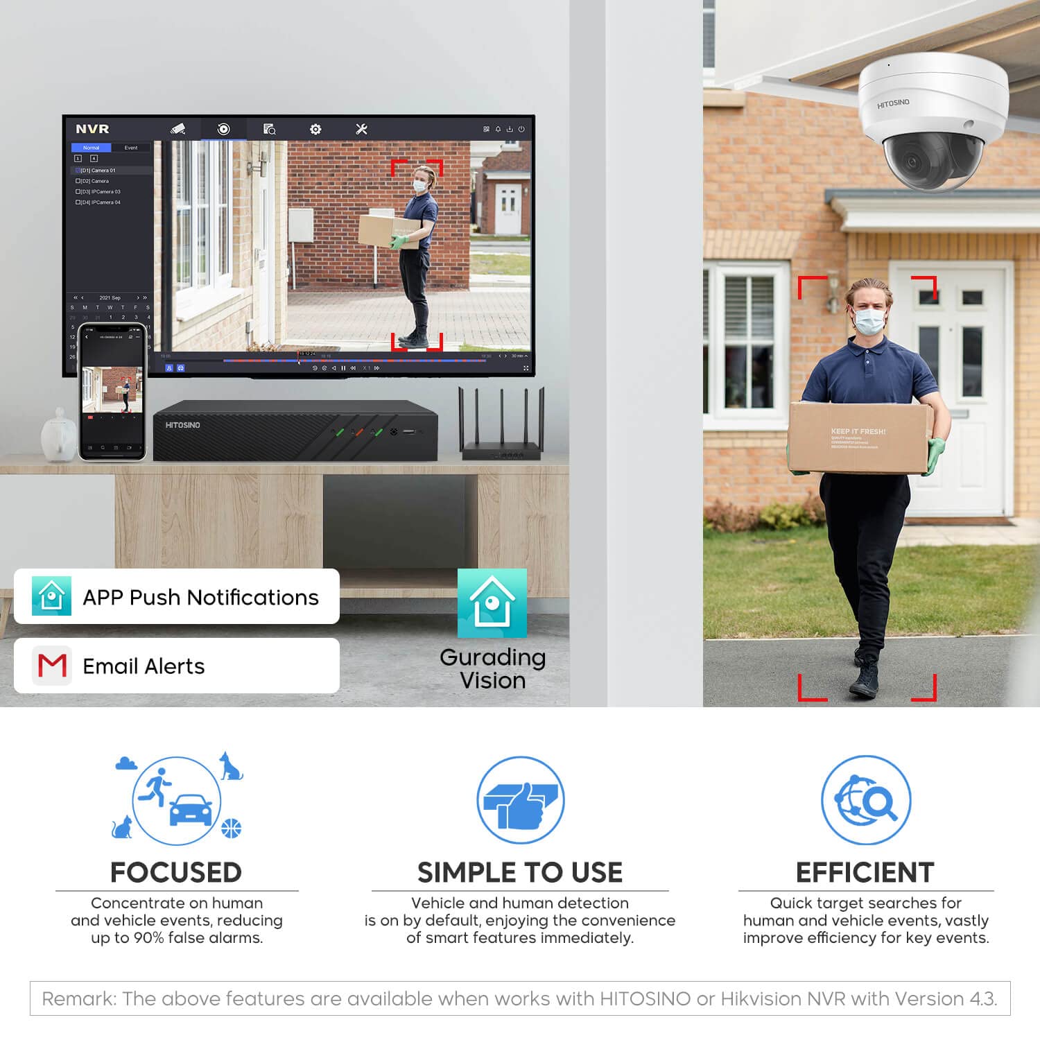 HITOSINO 8MP IP PoE Camera, 1/2.5 Progressive CMOS Sensor Dome Camera, 2.8mm Wide Angle Len, Human/Vehicle Detection, 98ft Night Vision, H.265+