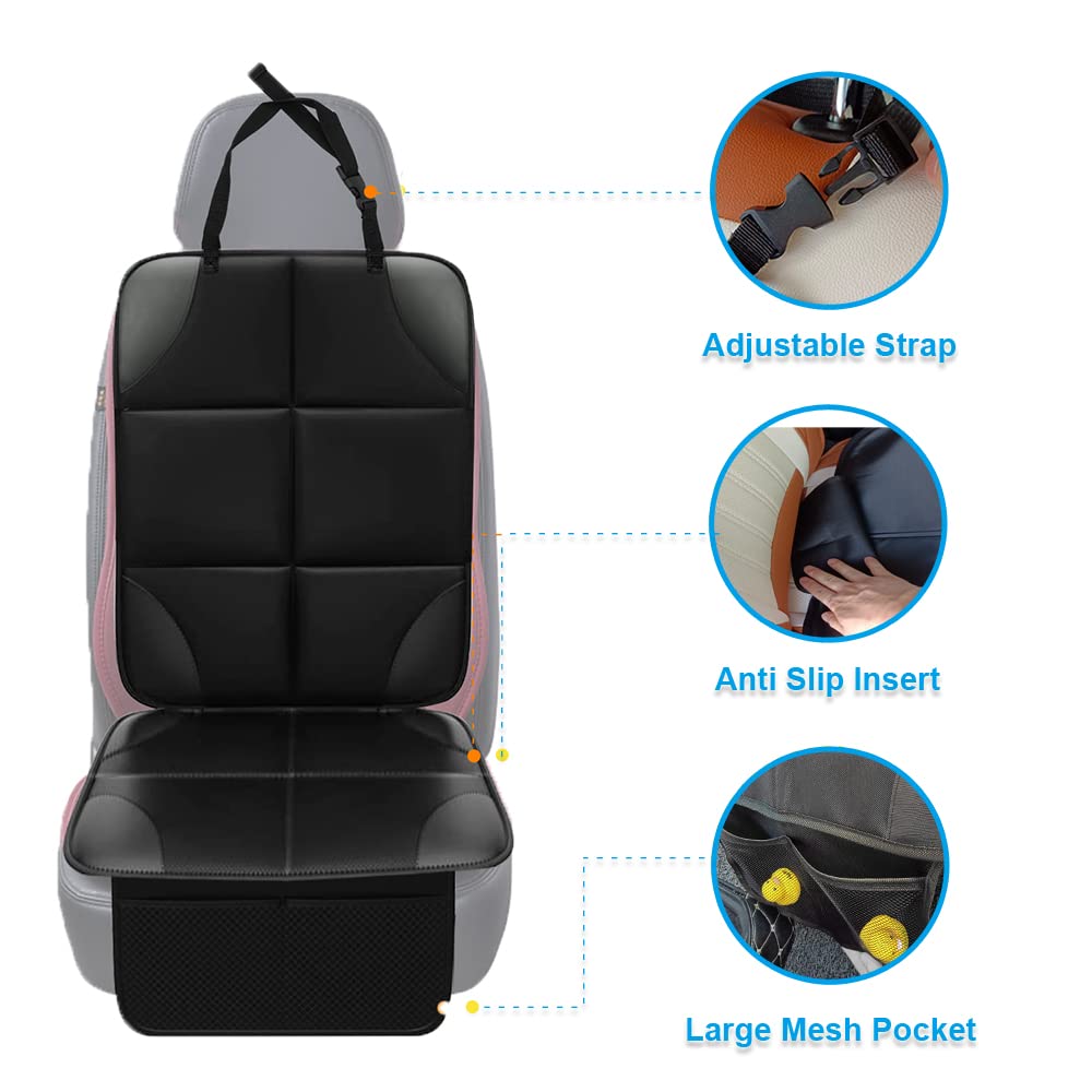 KOHUIPU Thick Padding Car Seat Protector for Child and Pet, Non-Slip Backing with Mesh Pockets - Car Seat Protection Solution
