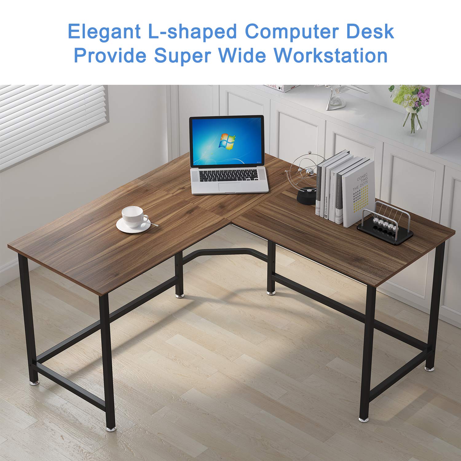 ELEGANT L-Shaped Computer Desk 55" x 55" with 29" Deep Writing Desk, Home Office Desk Large Writing Desk Workstation Study Desk, L Shaped Computer Desk(Oak Brown)
