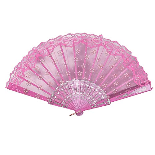 Hand Fans Folding fan Special offer folding hand-held fan Chinese style dance party wedding lace silk Dance Wedding Party Lace Silk Folding (Color : D)