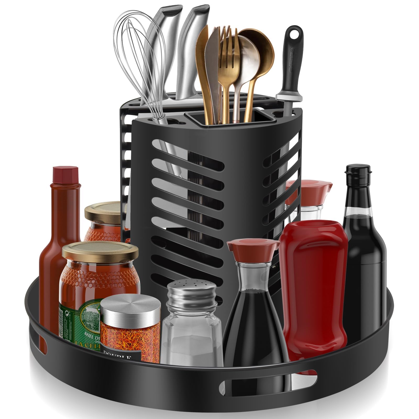 IncepKick 12.4-inch Rotating kitchen Tabletop Storage Shelf for Kitchen Countertop Organizing Knives Forks Spices Cutting Boards Cookware