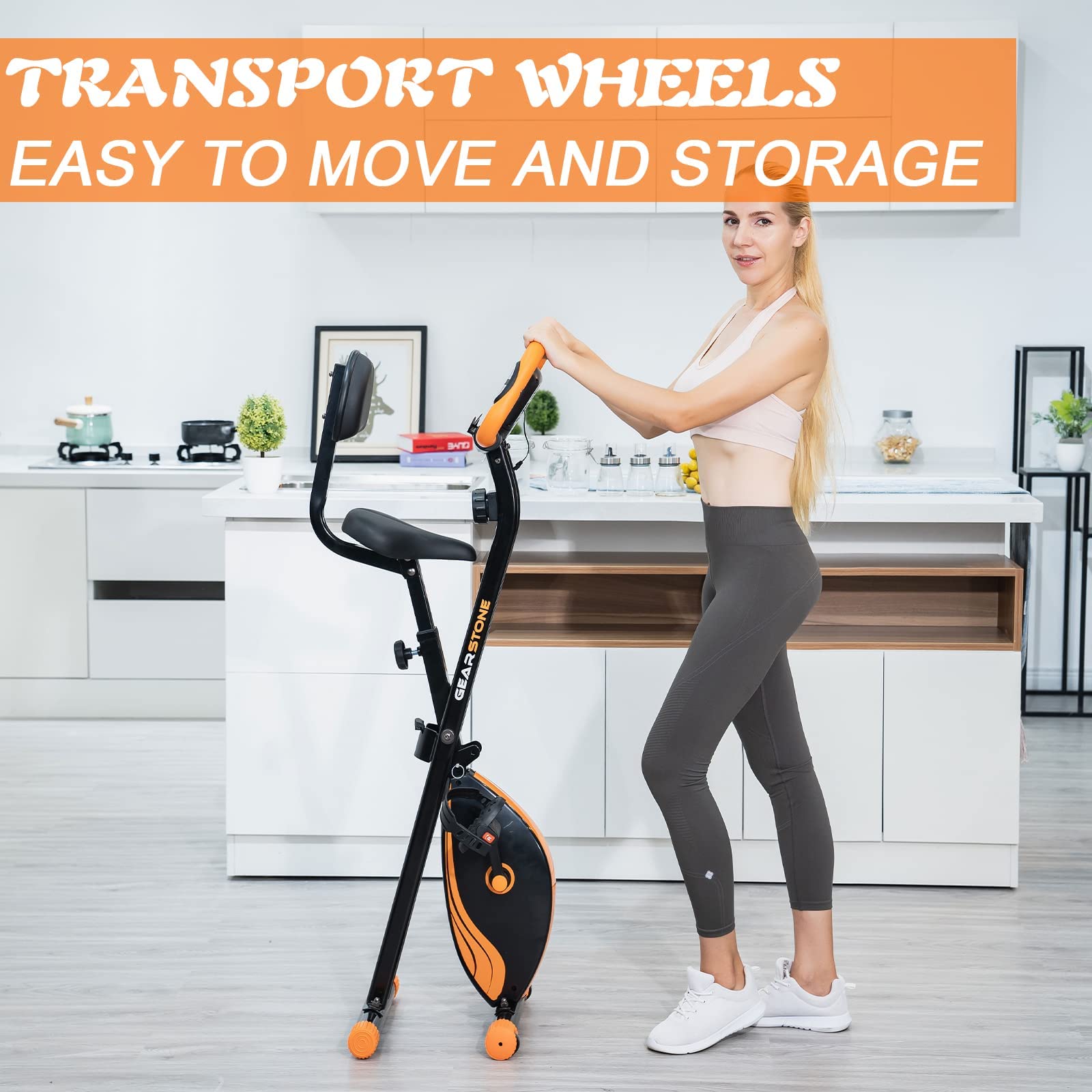 GEARSTONE Fitness Bike, Exercise Bike, Foldable Indoor Trainer for Home Cardio Training, Magnetic Resistance Bikes, Pulse Sensor, 100 kg Max Weight (D8) (D2)