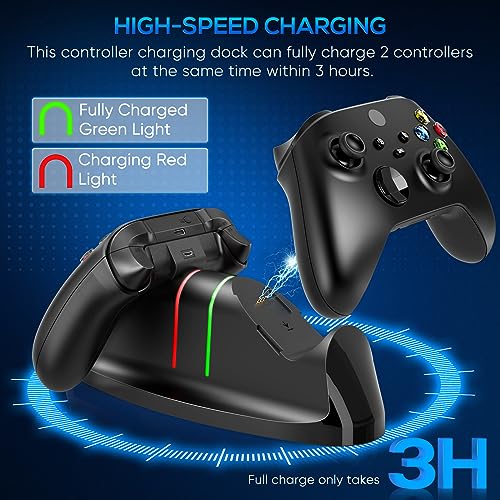 Xbox Controller Charger Station with 2x1400mAH Rechargeable Battery Packs,Charging Station Dock for Xbox Series X/S/One/Elite Wireless Controller Charger Games Accessories