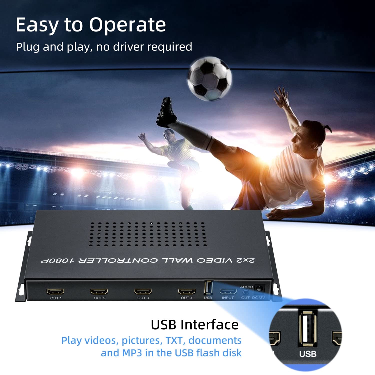 Mcbazel HDMI Video Wall Controller 2x2, HDMI Video Image Processor 1080P@60HZ Screen Splicing Support 8 Display Modes - 4x1, 3x1, 2x1, 2x2, 1x4, 1x3, 1x2, 1x1