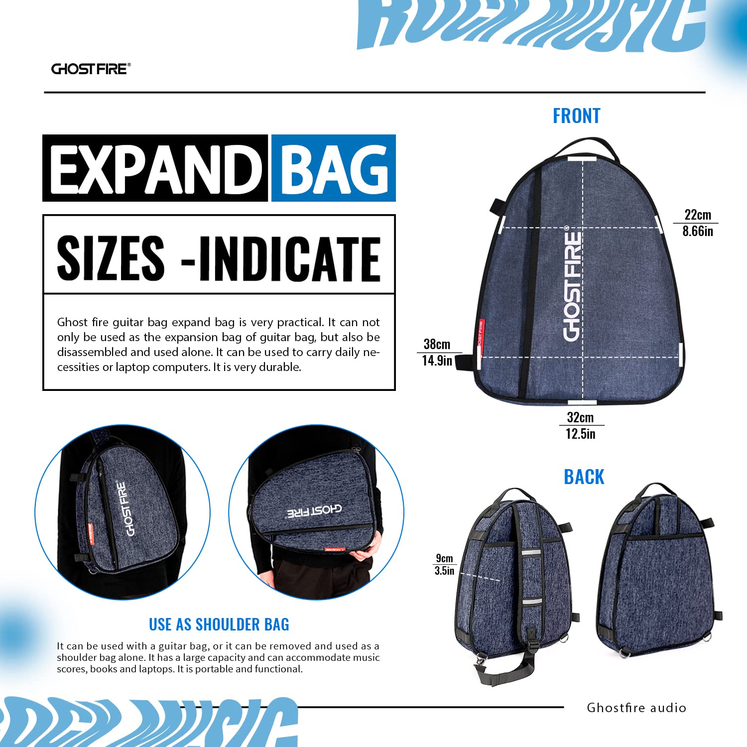 GHOSTFIRE high-end Bass Gig bag Super thick fit Precision/Jazz An Expansion Package Is Attached (Bass Gig bag-blue)