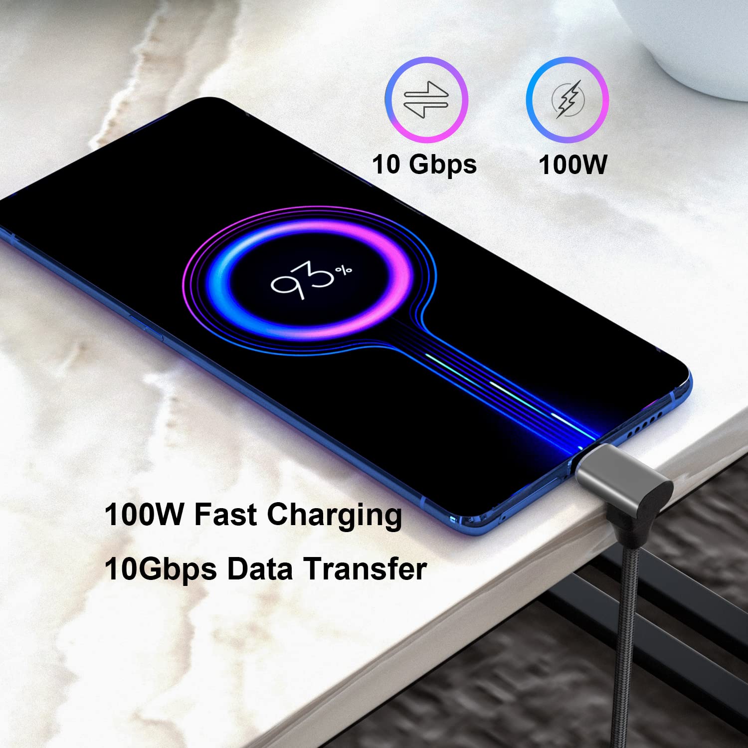 JOYJOM Right Angle USB C Cable:- USB C 3.2 Male to Female PD 100W USB C 90 Degree Extension Cord, 10Gbps Data Transfer Cable for Steam Deck ROG Alloy Nintendo Swich Tablet Phone- 1M/3.3FT