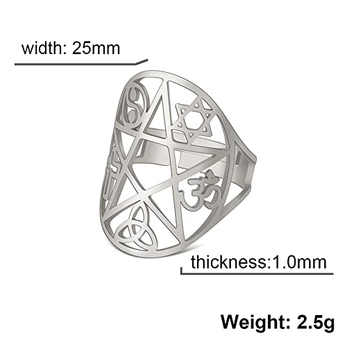 Hipee Adjustable Pentagram Ring Stainless Steel Star of David Ring (Penatgram-Silver, Adjustable)