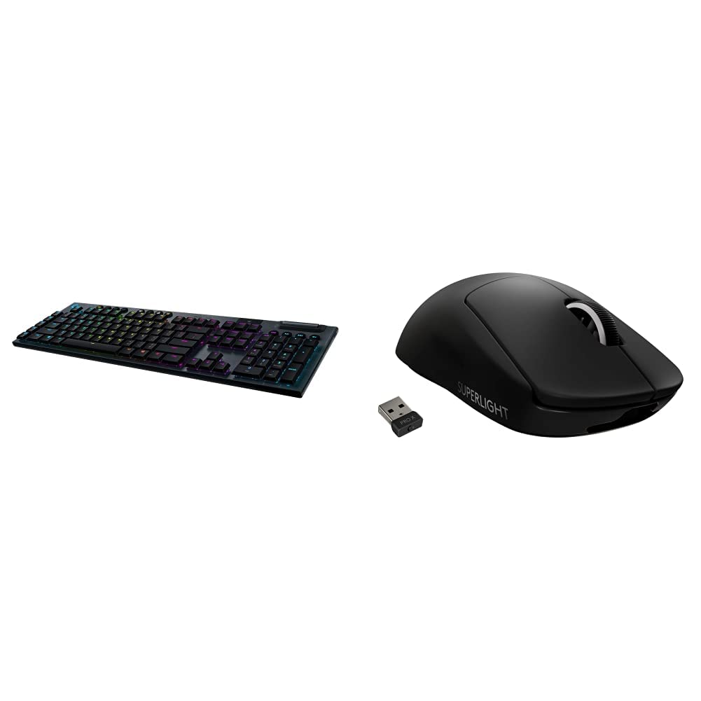 Logitech G915 Wireless Mechanical Gaming Keyboard (Clicky), Black & PRO X Superlight Wireless Gaming Mouse, Ultra-Lightweight, Hero 25K Sensor, 25,600 DPI - Black
