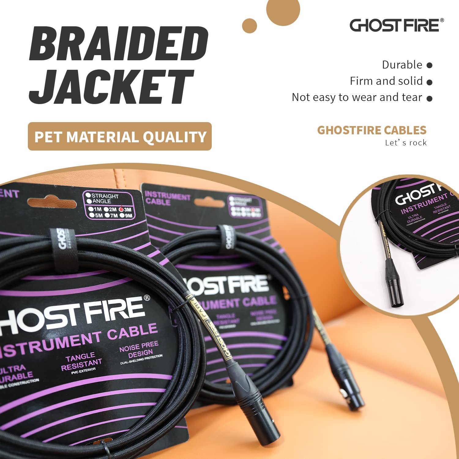 GHOSTFIRE XLR High Performance Noise-Cancelling 1/4" TRS-to-XLR Male Standard Balanced Microphone Cable (10 feet-(1/4" TRS-to-XLR Male)