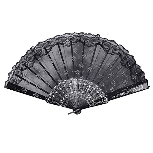 Hand Fans Folding Fan Folding Hand-held Fan Chinese Style Dance Party Wedding lace Silk Dance Wedding Party Lace Silk Folding (Color : B)