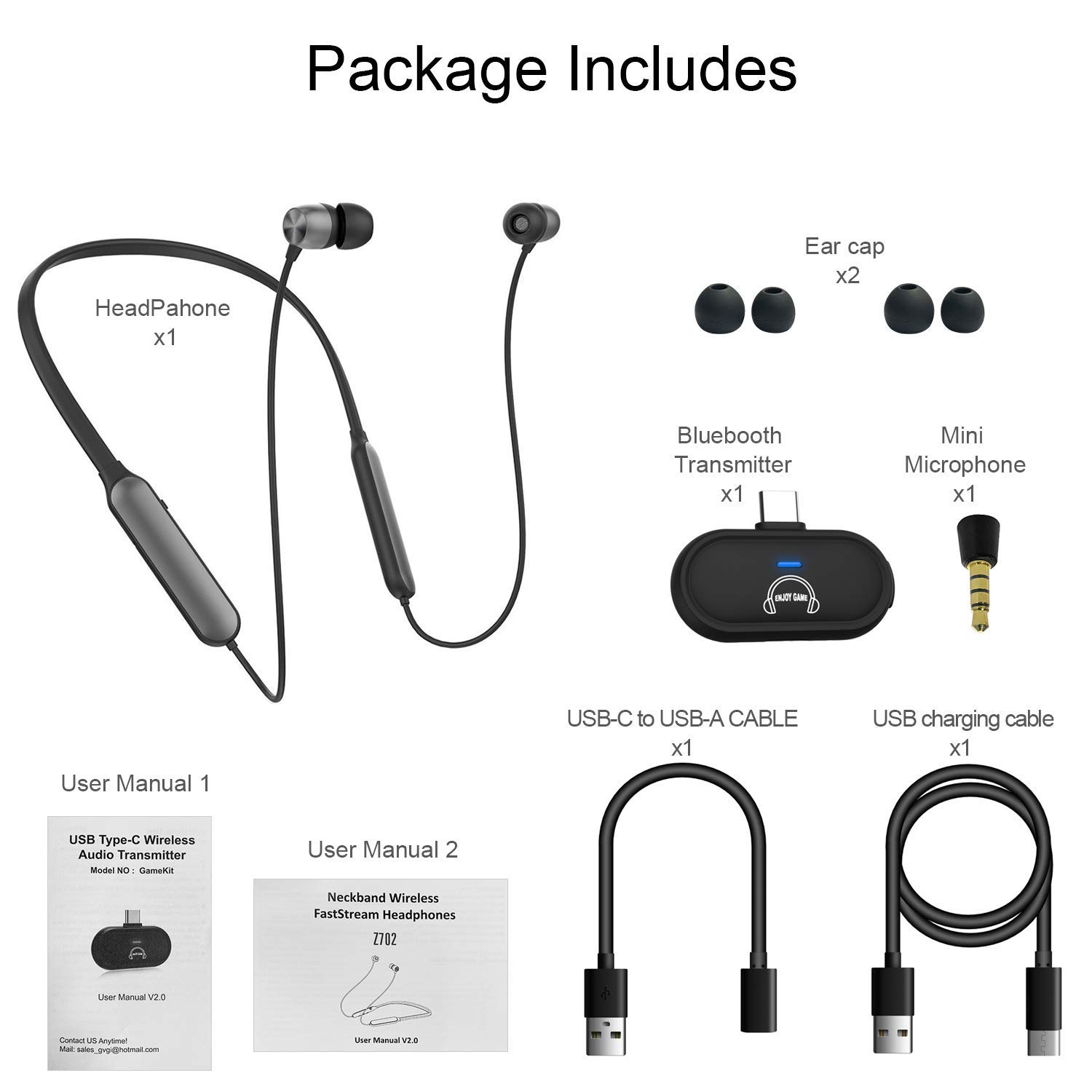 Giveet Wireless Gaming Headset Set w/USB-C Audio Transmitter Compatible with Nintendo Switch Lite PS4 PC, Bluetooth Headphone w/Rotable Mini Mic Support in-Game Voice Chat, Plug n Play, No Audio Delay
