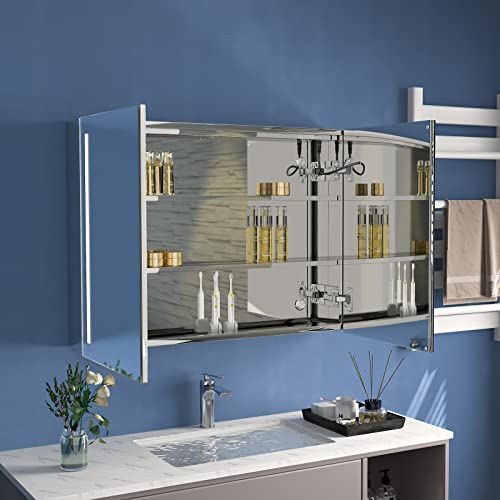 Seenvlog Medicine Cabinet with Lights,LED Medicine Cabinet for Bathroom with Defogger,Dimmer,Memory Function,2 Doors,23.62"* 31.5"Lighted Medicine Cabinet,Surface Mount, Stainless Steel