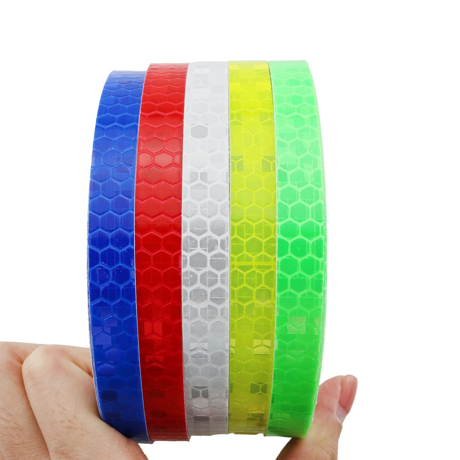 HSCGIN 5 Rolls Reflective Stickers Bike Warning Reflective Stickers Waterproof Adhesive Decals White/Yellow/Red/Blue/Green for Motorcycle, Bicycle, Strollers