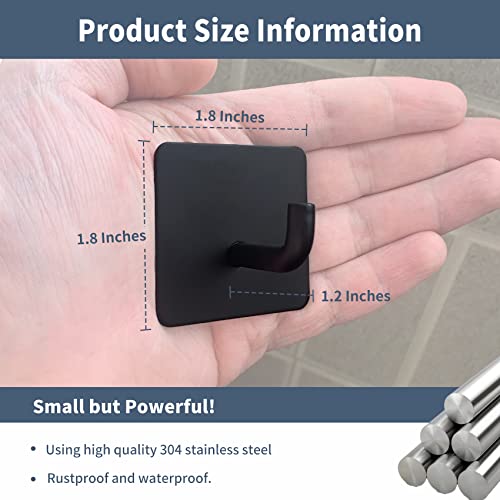 Self Adhesive Hook, Waterproof in Shower Hooks for Hanging Loofah, Towels, Clothes, Robes for Bathroom Stainless Steel Removable Adhesive Wall Hook Heavy Duty Stick on Hooks 4 Pcs (Black 4 PCS)