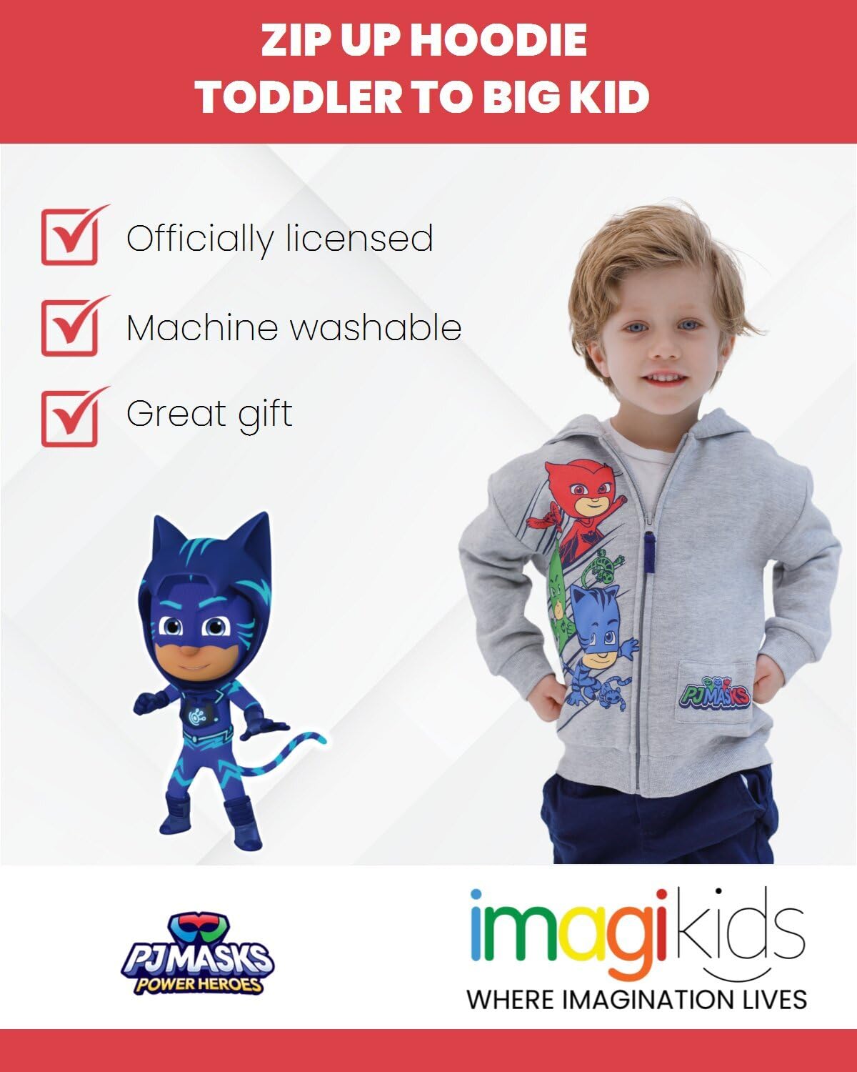 PJ Masks Catboy Owlette Gekko Little Boys Fleece Zip Up Hoodie Gray 7-8