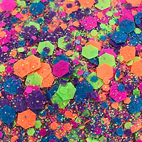 Neon Rainbow - Electric Bliss Beauty - Chunky Biodegradable Glitter for Festivals, Crafts, Cosmetics - Eco Friendly Body Glitter for Hair, Nails, Face & More (Rainbow)