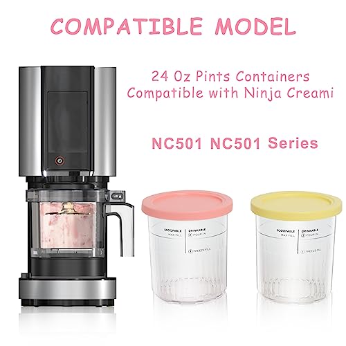 XSKPNTLTD2 Ice Cream Pints Container and Lids Replacement Compatible with Ninjia, 24 oz Cream Pints with Scoop Compatible with Creami Deluxe NC500 Series ice Cream Makers(2 PACKS)…