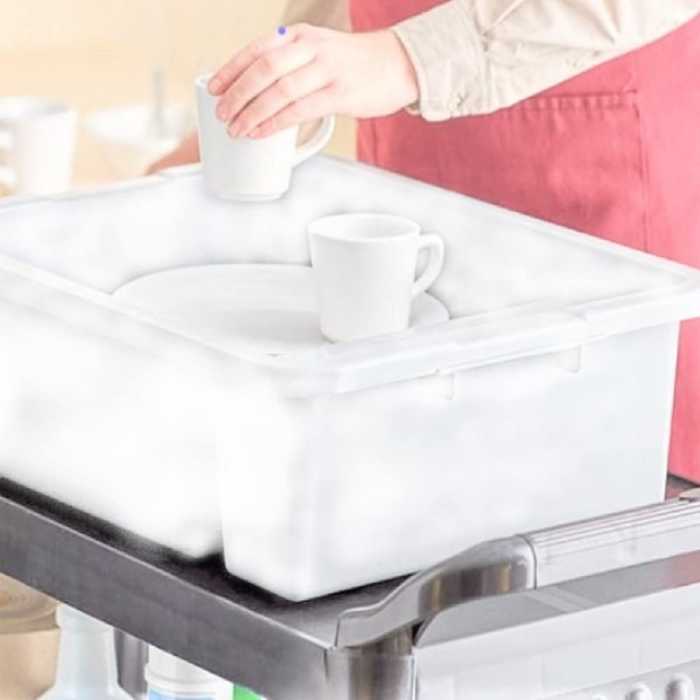 Soro Essentials- 7β Deep White Polyethylene Commercial Divided Bus Box Heavy Duty Plastic Restaurant Tub Dish Washing Box for Kitchen Organization Storage