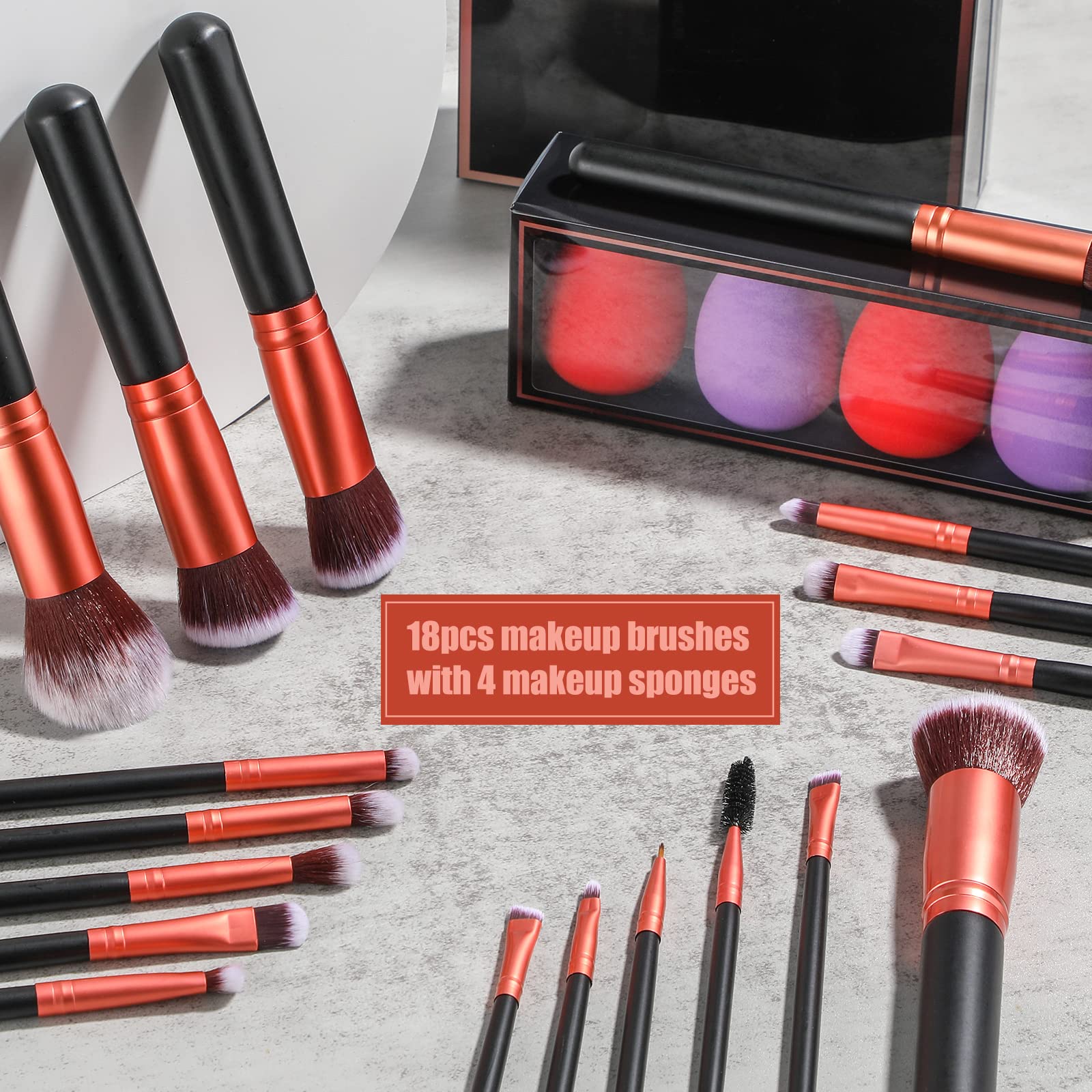 JPNK Rose Gold Makeup Brush Set,Blender Sponge Premium Synthetic Foundation Powder Blush Concealer Eye Shadow Makeup Brush Kit (Type B)