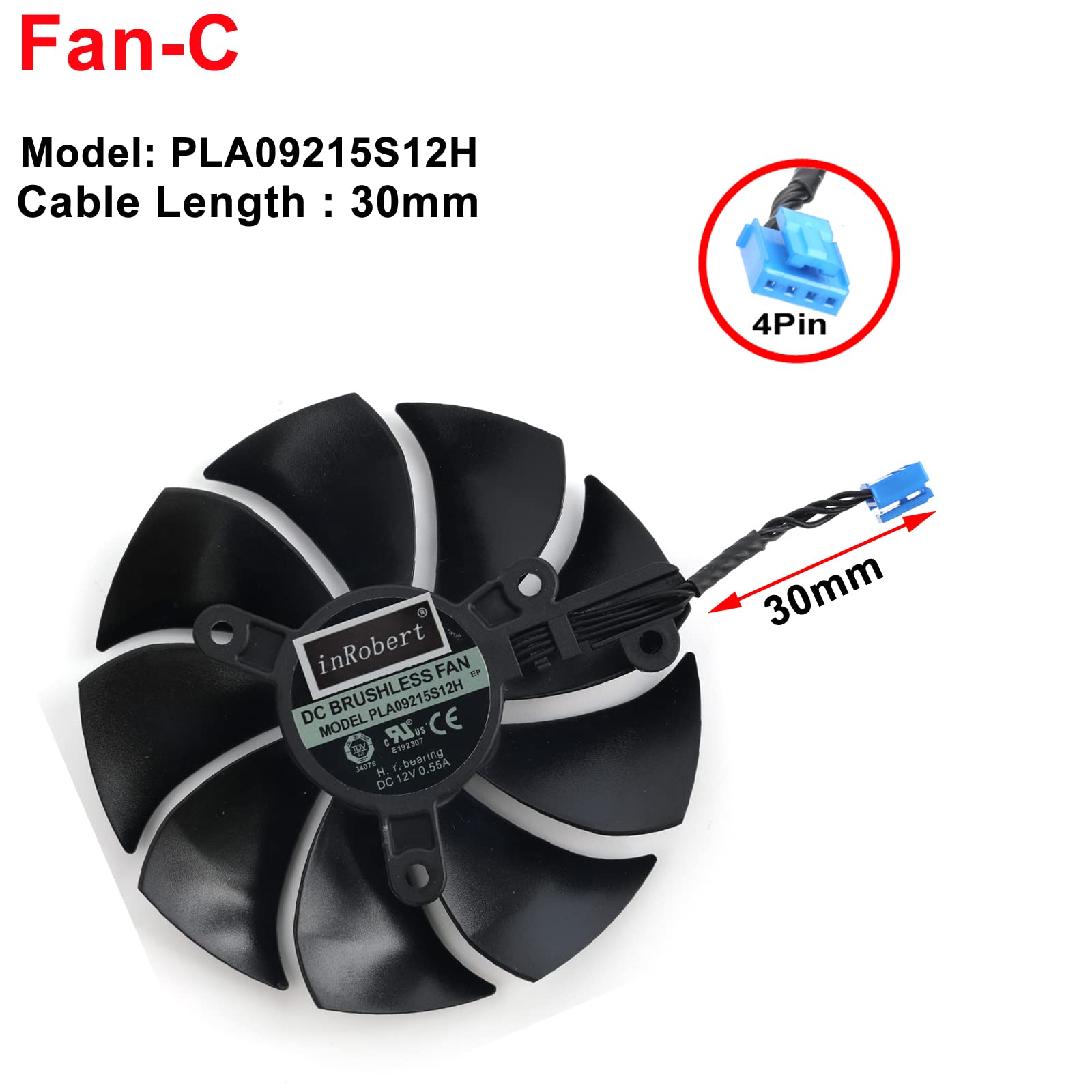 PLA09215S12H Graphics Card Fan for EVGA RTX 3070 3080 Ti 3090 XC3 BLACK Gaming Cooling Fan (Fan-C)