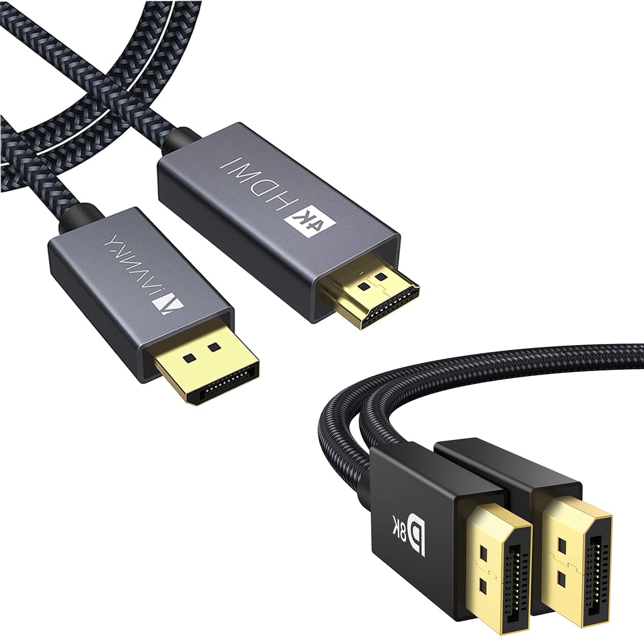 IVANKY 8K Displayport Cable, and Uni-Directional 4k@30Hz DisplayPort to HDMI Cable