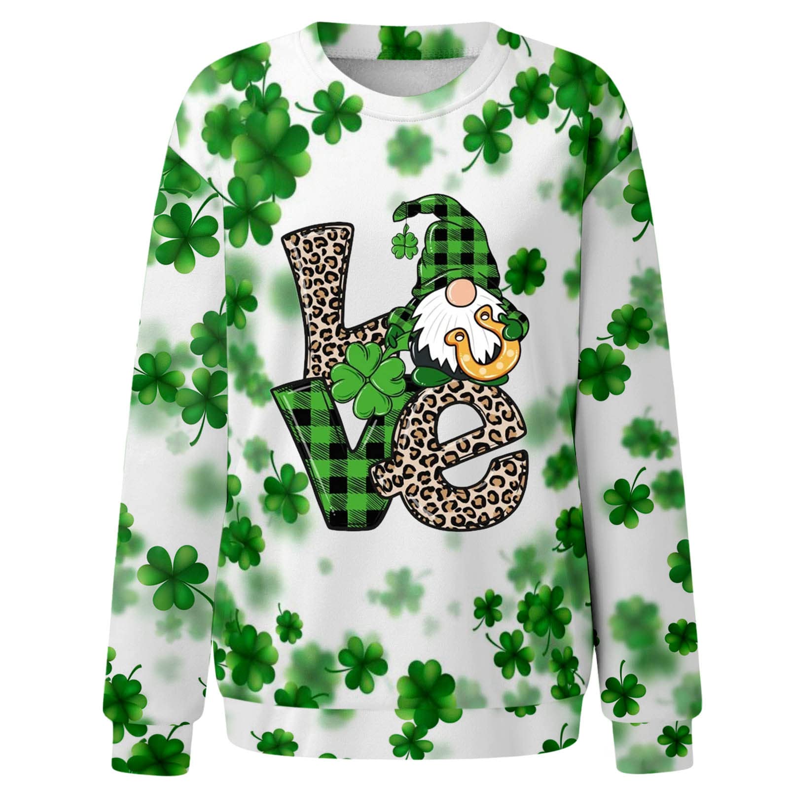 Long Sleeve St Pratick?s Day Shirt For Women Lucky Shamrock Clover Graphic Print Pullover Sweatshirt Crew Neck Tunic Tops