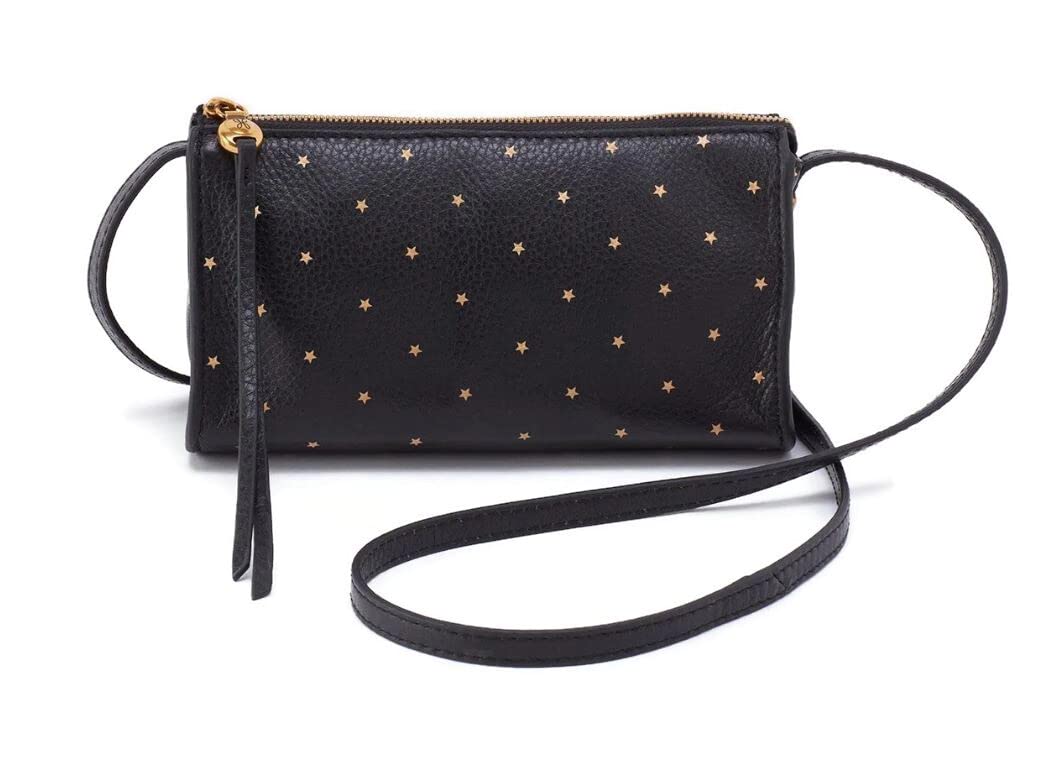 HOBO Jewel Pebble Leather Crossbody Black and Gold Stars
