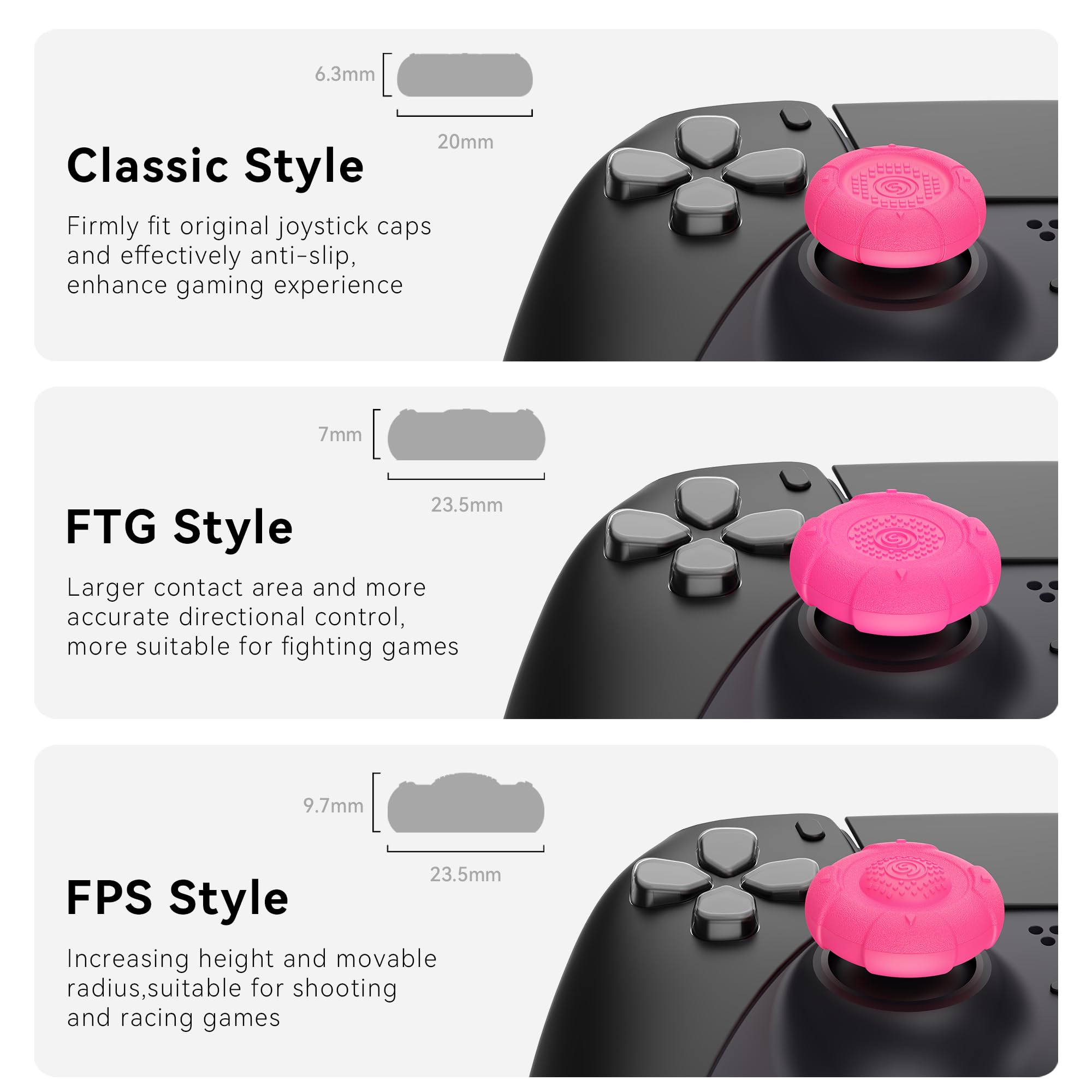 GeekShare Silicone Thumb Grip Caps for Playstation 5 Controller, Thumbsticks Cover Set Compatible with Switch Pro Controller and PS4 PS5 Controller, 3 Pairs / 6 Pcs (Red+Green)