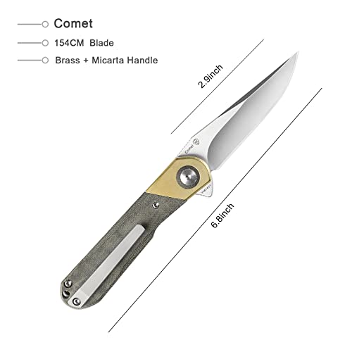 Kizer Comet EDC Knife, 154CM Steel Folding Knives, Brass and Micarta Handle Pocket Knife, V3614C1