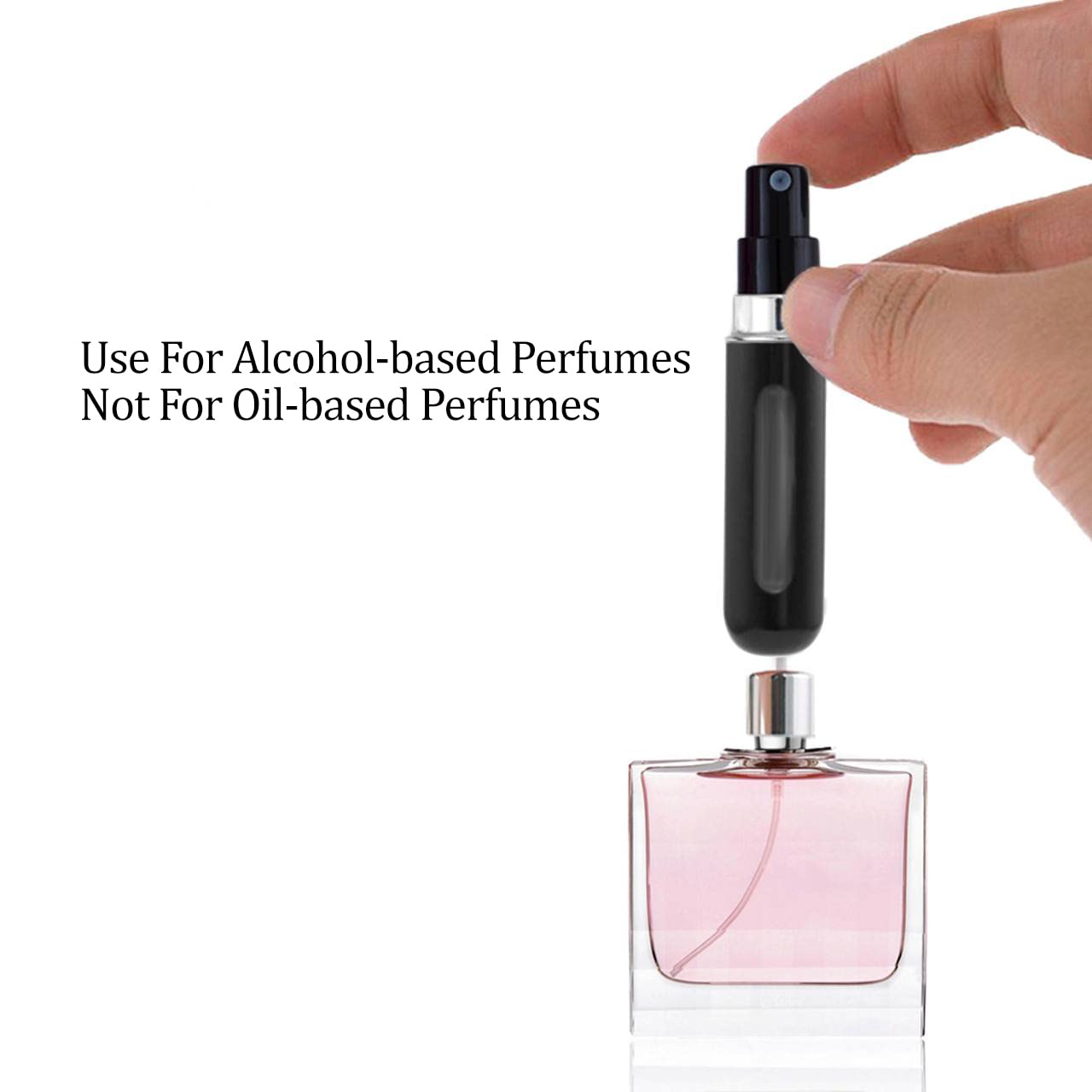 kaahoo On The Go Perfume Atomizer Bottle Keychain TSA Approved Mini Portable Refillable Spray Bottle Travel Size Unisex Cute Perfume Keychain |2Pcs, Silver, Black, 5ml|