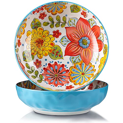 Serving Bowls Set Of 2,10 Inch Large Ceramic Salad Bowls 75 Oz, Pasta Sevring Bowl Fruit Salad Bowls,Serving Dishes for Entertaining,Microwave Safe